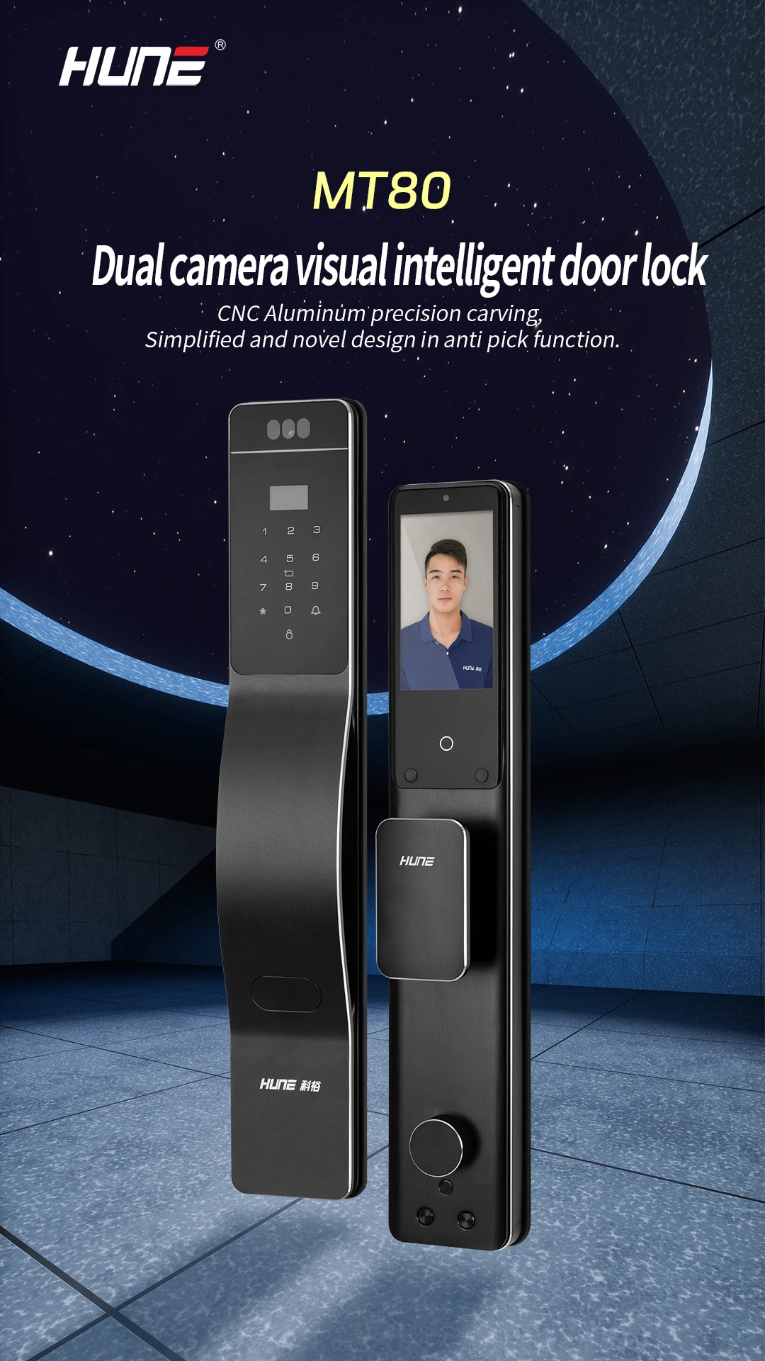 HUNE 3D Face Recognition Door UL Tuya TTlock WiFi Smart Door Lock ...