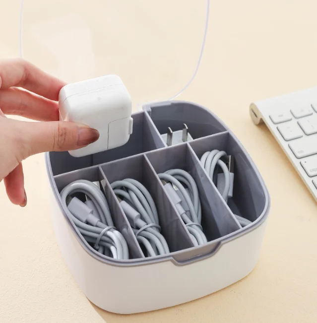 Clear Cable Management Box Organizer Desktop Plastic Usb Charge Data ...