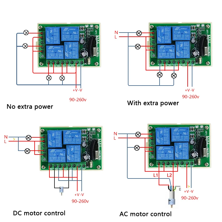 433mhz Dc 12v Universal Wireless Rf Remote Control Switch 4ch Relay ...