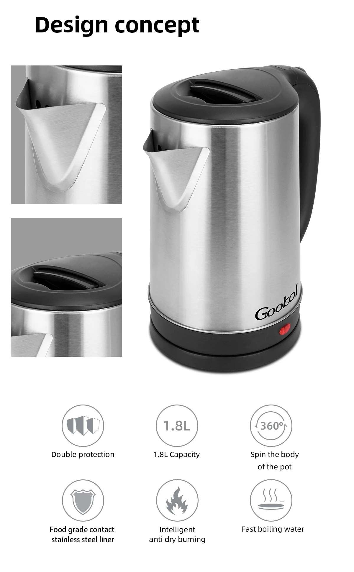 home appliances electric kettle 220v 1.8L water boiling electric kettle ...