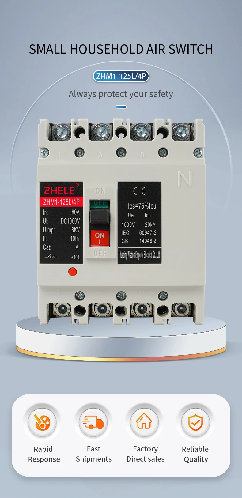 Zhele Dc 80a Mccb Battery 2p 4p 500v 1000v 80a 100a 125a 150a 200a 225a ...