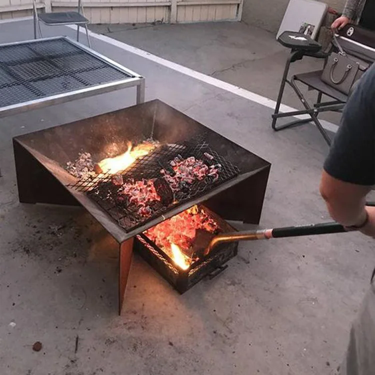 Outdoor Garden Decorate Trapezoid Corten Steel Brazier Fire Pit