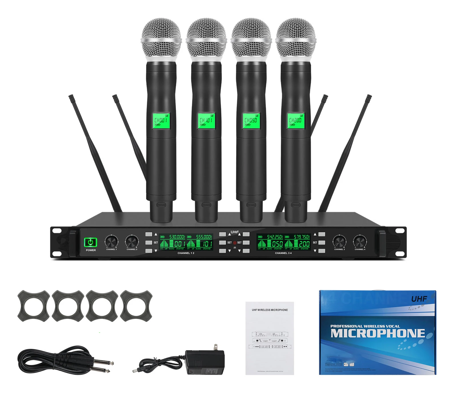 Gpub Mk-230 Professional 4 Channel Uhf Wireless Microphone Ir Sync Fm Mic Uhf Wireless Handheld ...
