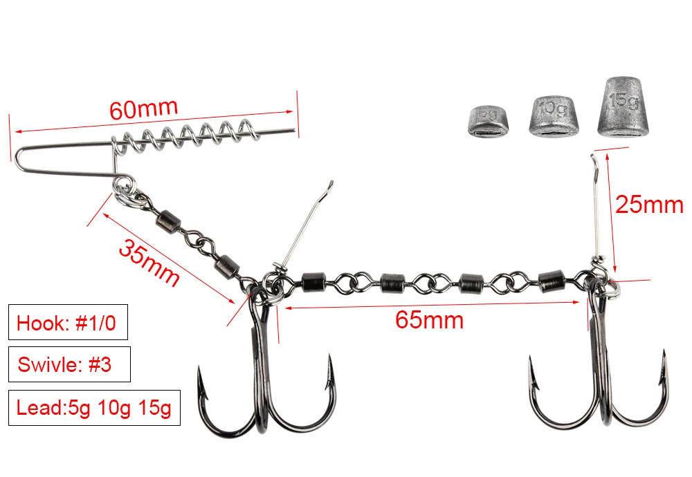 Spinpoler Swivel Stinger Rig Hook System 5g 10g 15g Sinker With Treble ...