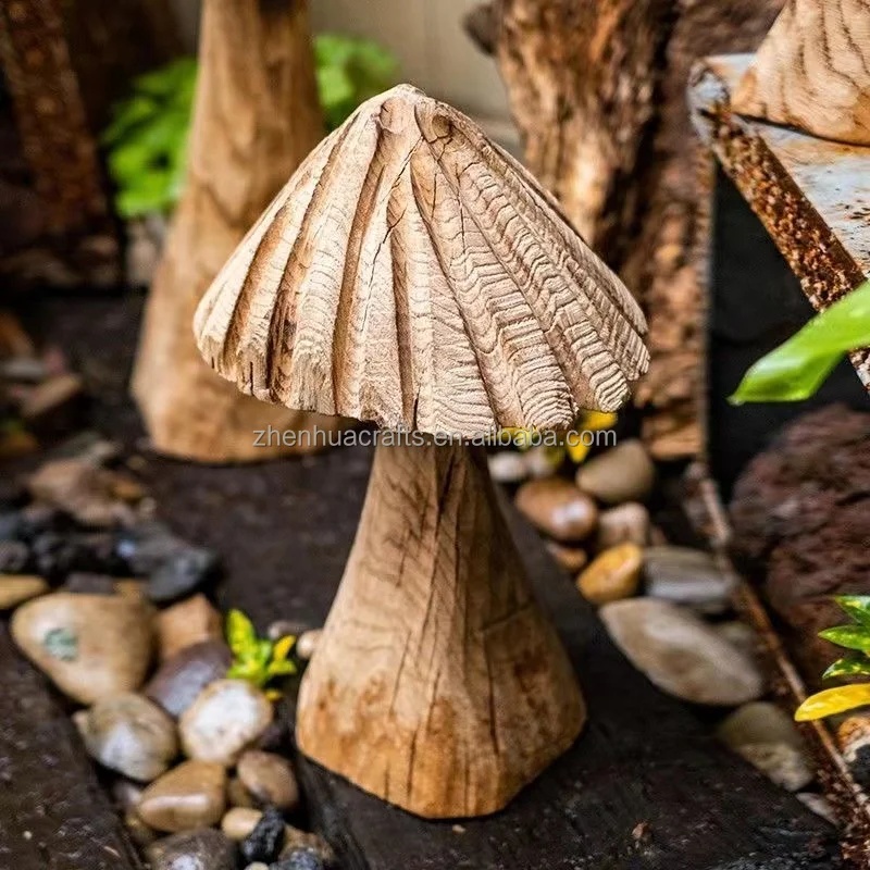 Wooden Garden Mushrooms Figurine Decorative Plants Stakes Accessories ...