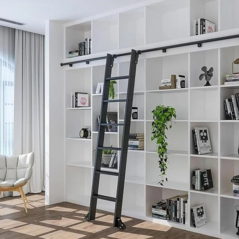 Mobile Library Ladder Hardware Bookcase With Library Ladder Rolling ...