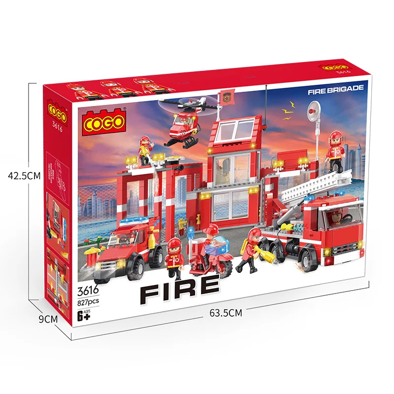 COGO 827 PCS 3D DIY Build Blocks - Fire Station Toy Set