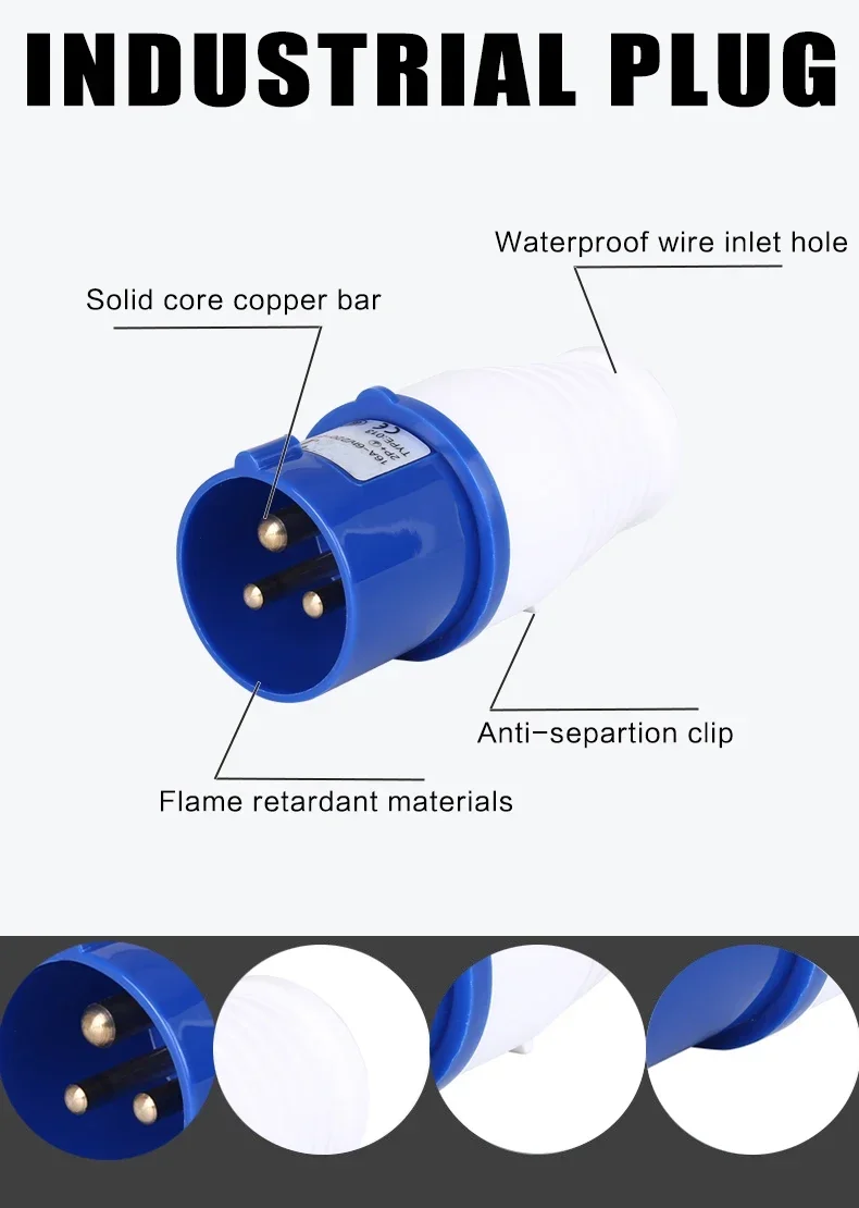 IP44 Industrial Plug and Socket 110-130V 32A 2P+E 3 Pin Connector ...