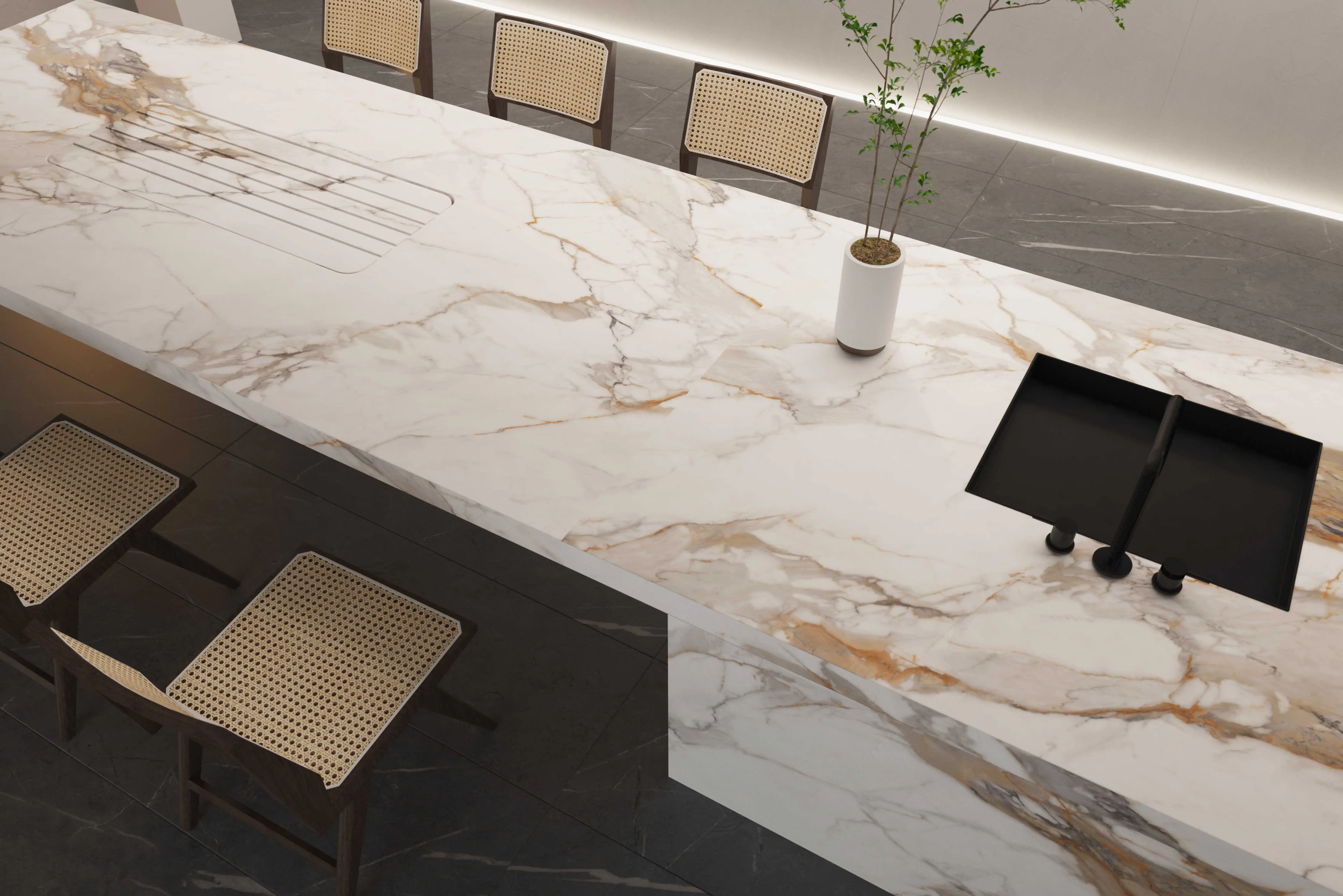 Full Body Veining Calacatta Gold Sintered Stone For Kitchen Countertop ...