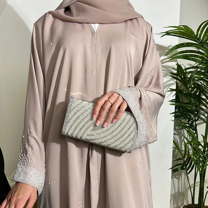 Luxury Diamond Abayas Set Custom Elegance Modest Rhinestone Abaya Muslim 2 Pieces With White ...