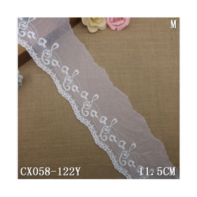 Ivory Music Note Embroidered Lace Fabric Musical Notes Tulle Fabric For ...