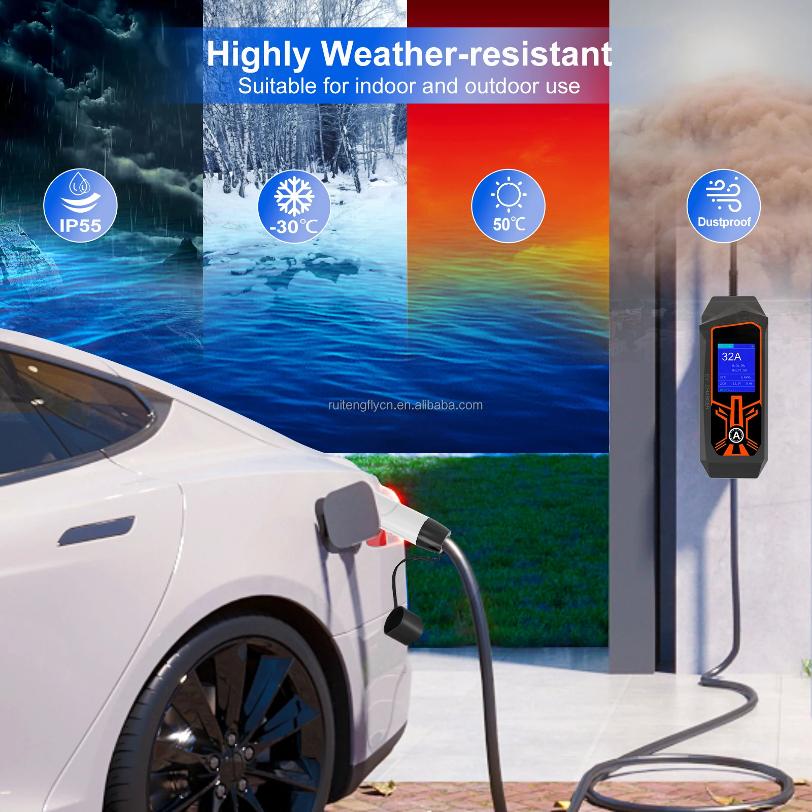 IP67 GBT Portable EV Charger 3.5KW 7KW Type 1 Type 2 GBT NACS 5M EV ...
