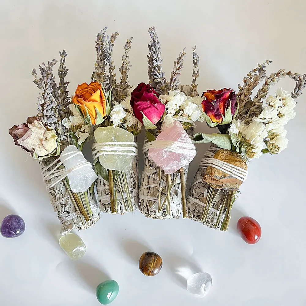 Spiritual Healing Crystal Sage Sticks Bundle with Gift Kit