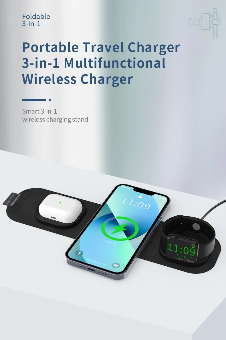 Portable Foldable Wireless Charger 3 In 1 15w Wireless Charging Device ...