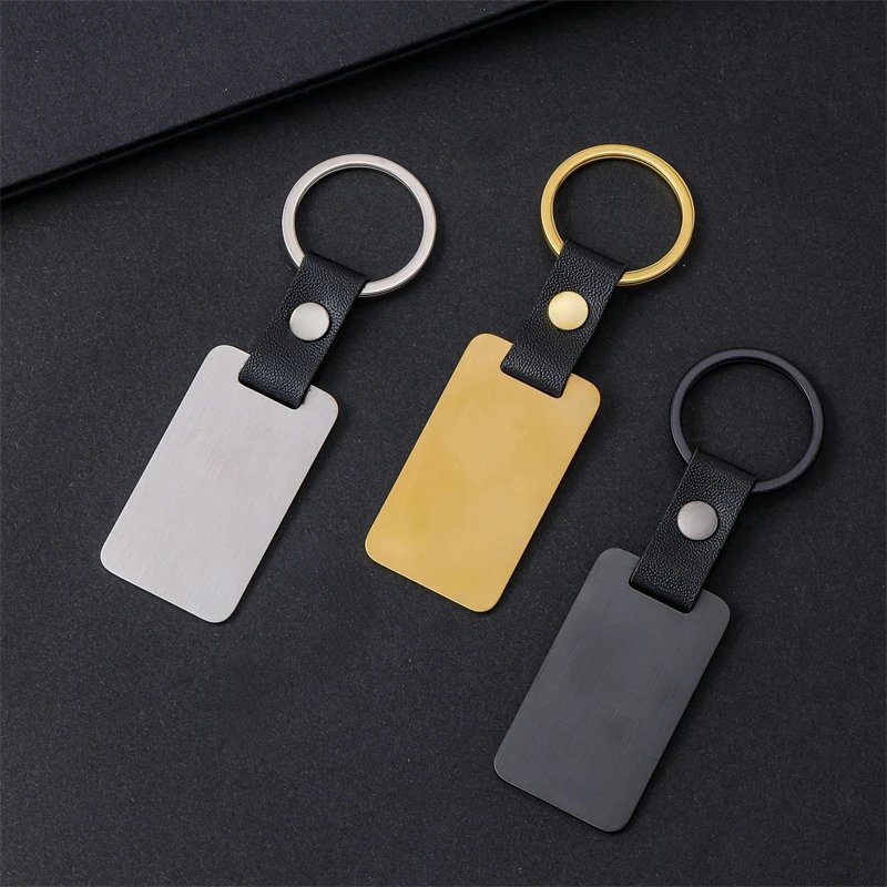 Custom Brand Rectangular Blank Laser Engraving Uv Printing Metal Dog Tag Leather Metal Leather ...