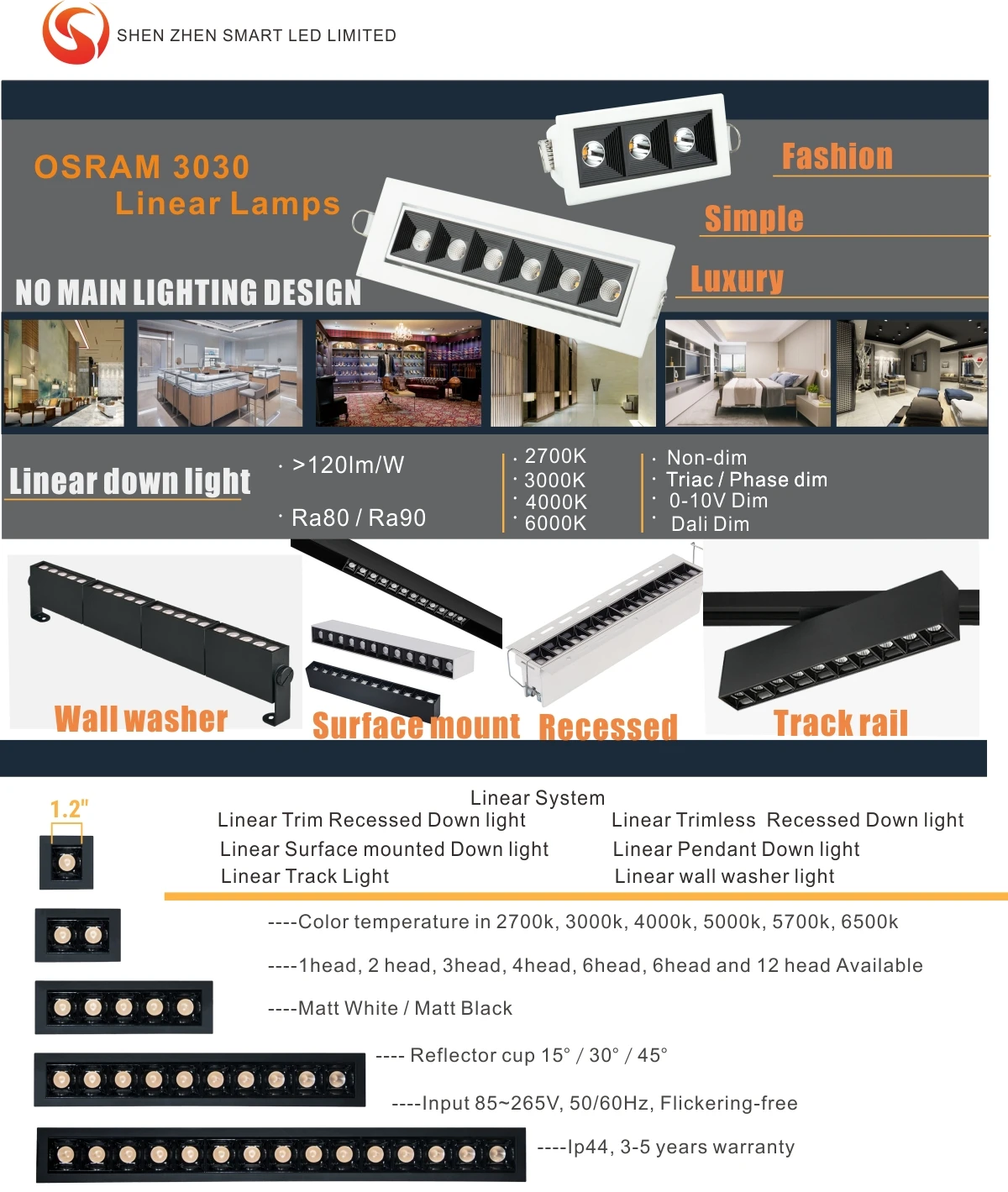 3030 Recessed For Building Dimmable Lighting Led Linear Light Triac 1 ...
