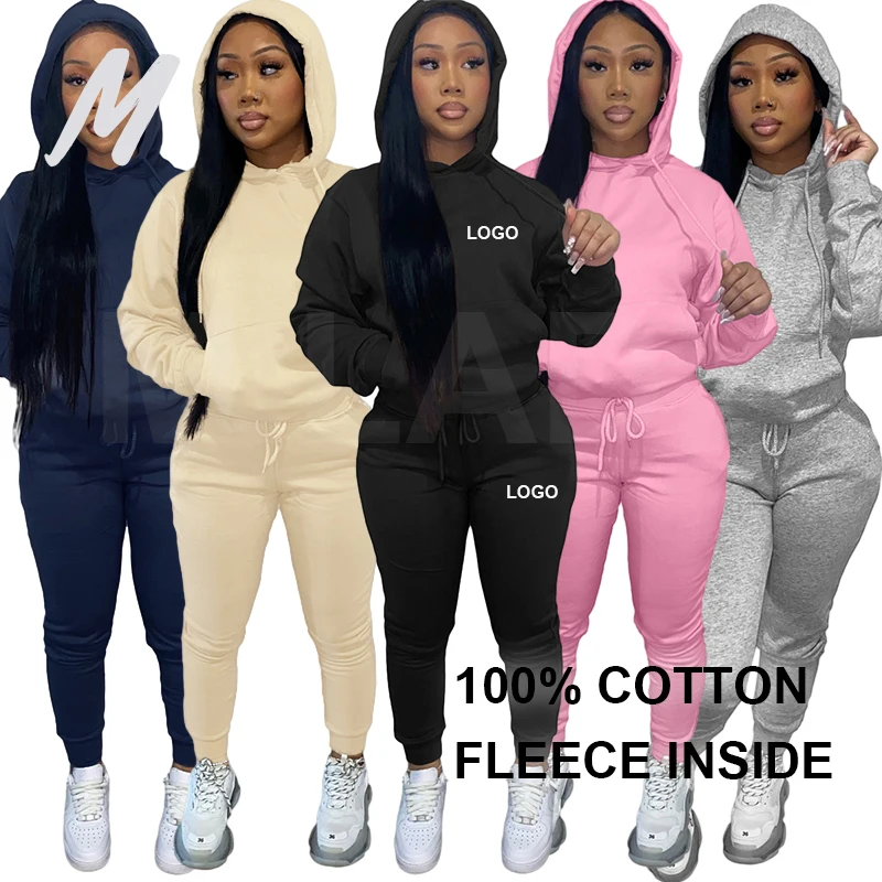 100% Cotton Fleece Inside Custom Logo Sweatpants And Hoodie Sets Custom ...