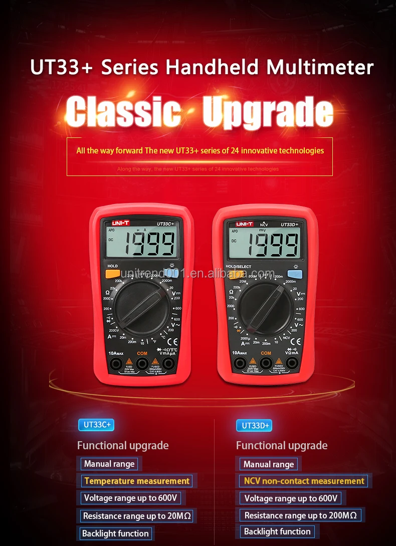 UNI-T UT33+ Series Digital Multimeters - Compact & Versatile