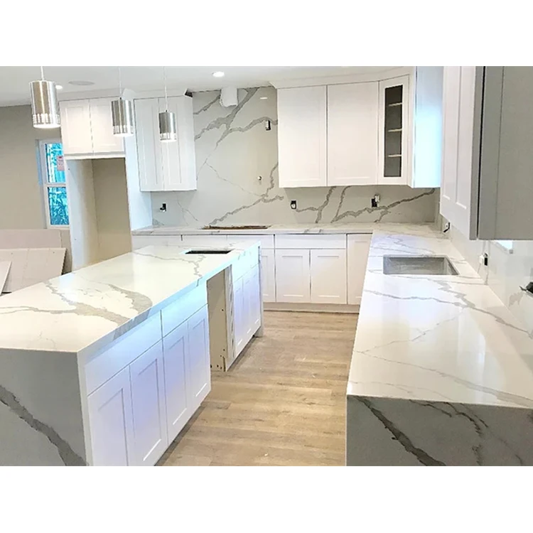 L Shaped Kitchen Island - Prefabricated Quartz Slab