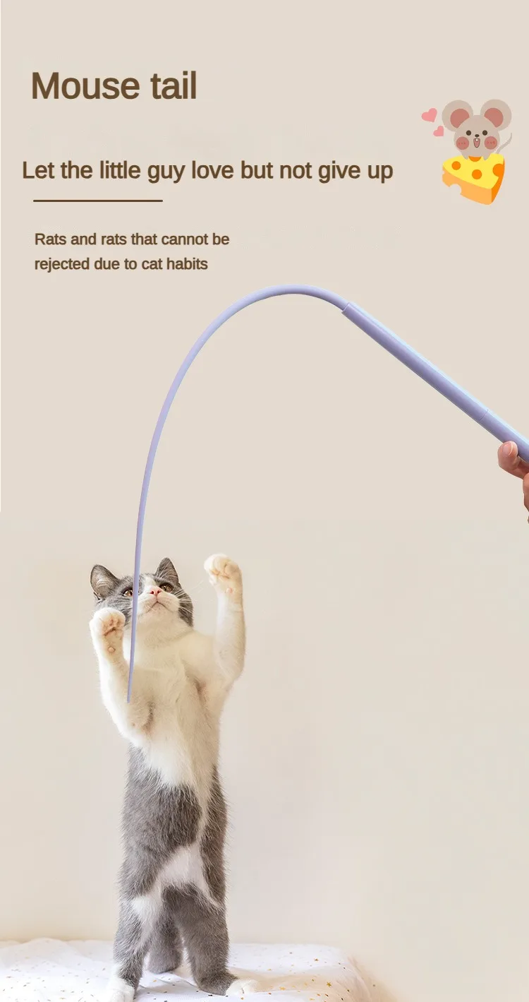 Silicone Cat Tease Rod Mouse Tail Stick Cat Interactive Simulation ...