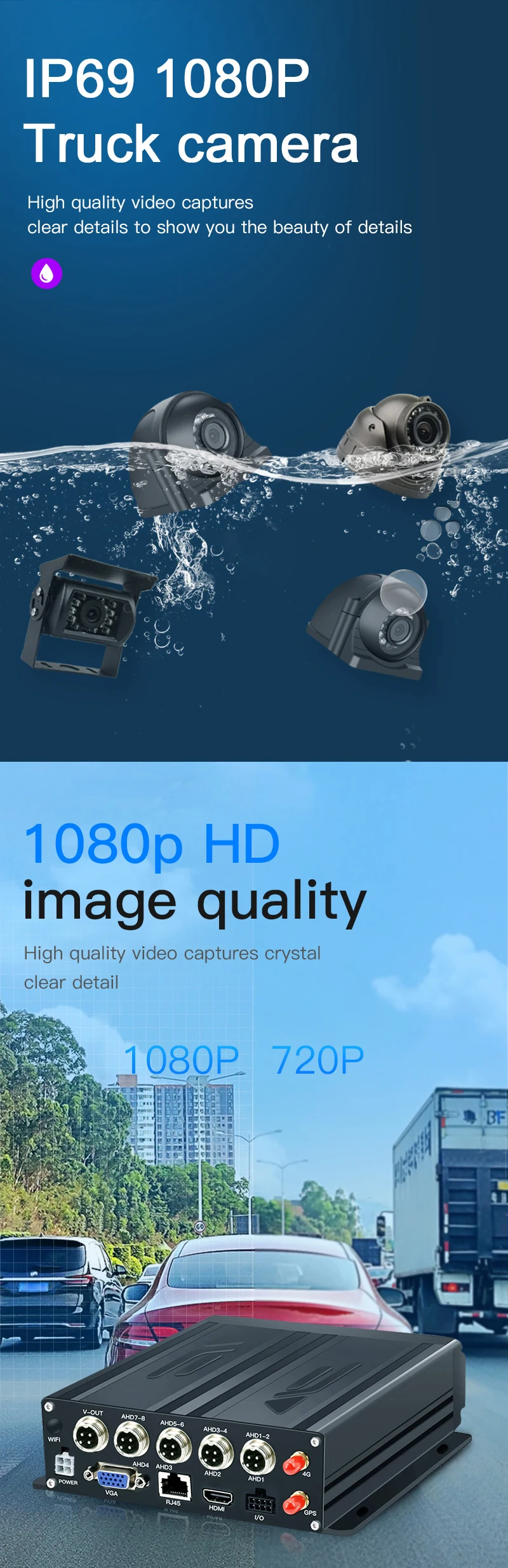 CCENTEN 4CH 1080P AHD IR Car Camera Truck MDVR 4G GPS Mobile DVR with 7 ...