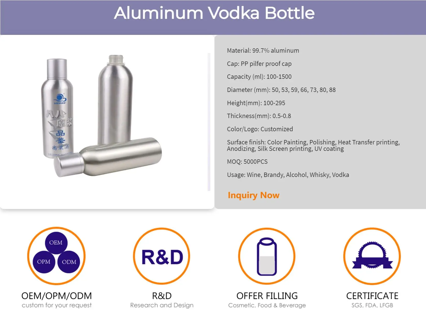 Wholesale Aluminum Drinking Water Bottle Beverage Aluminum Bottle Vodka ...