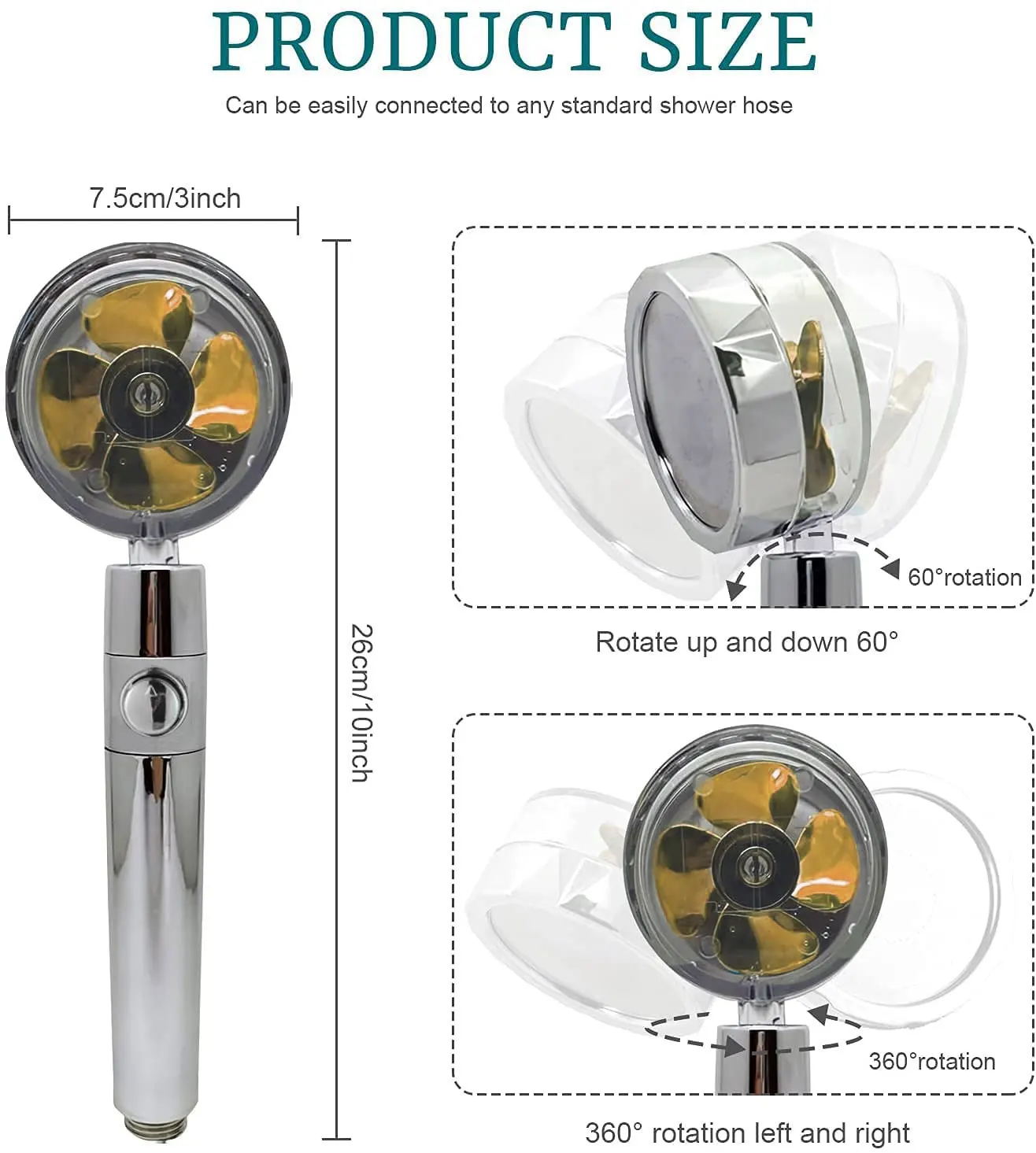 Spiral Fan Gold High Pressure Jet Power Showerhead Showers Bathroom ...