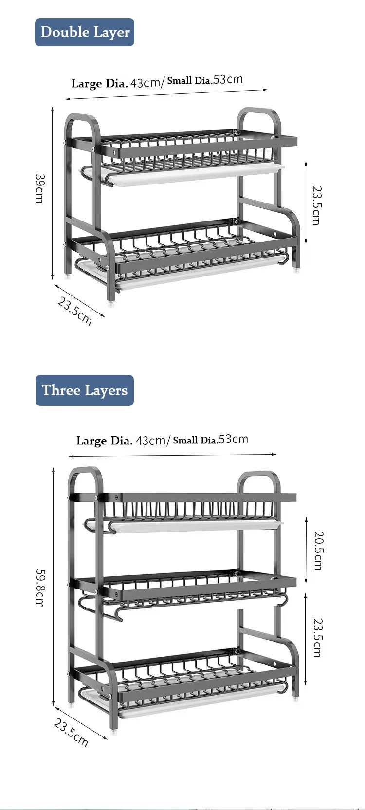Kitchen Sink Dish Drain Rack 2 Tier Dish Drying Rack Tableware Bowl ...