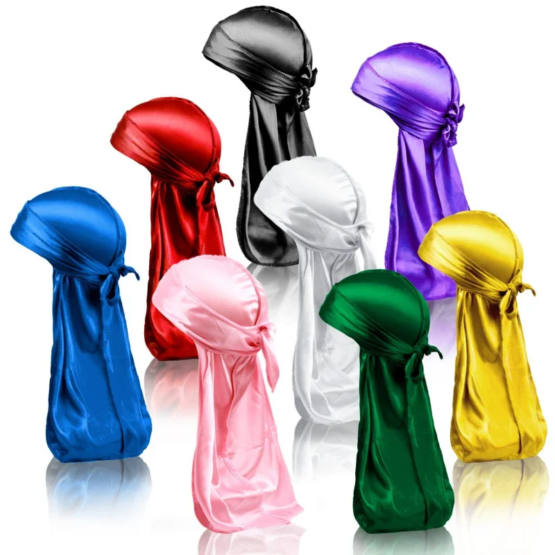 HZM-18034 Hip-Hop Durags for Men Long Tail for 360 Waves Solid Du-Rags ...