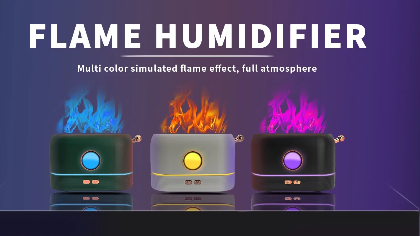 Oem 200ml Usb Ultrasonic Spray Mist Flame Air Humidifier Fire Aroma ...
