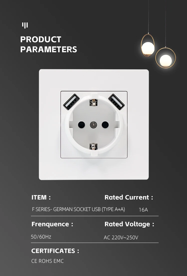 German Schuko Panel 220v And 110v Socket For Usb 2p+e Power Socket With ...