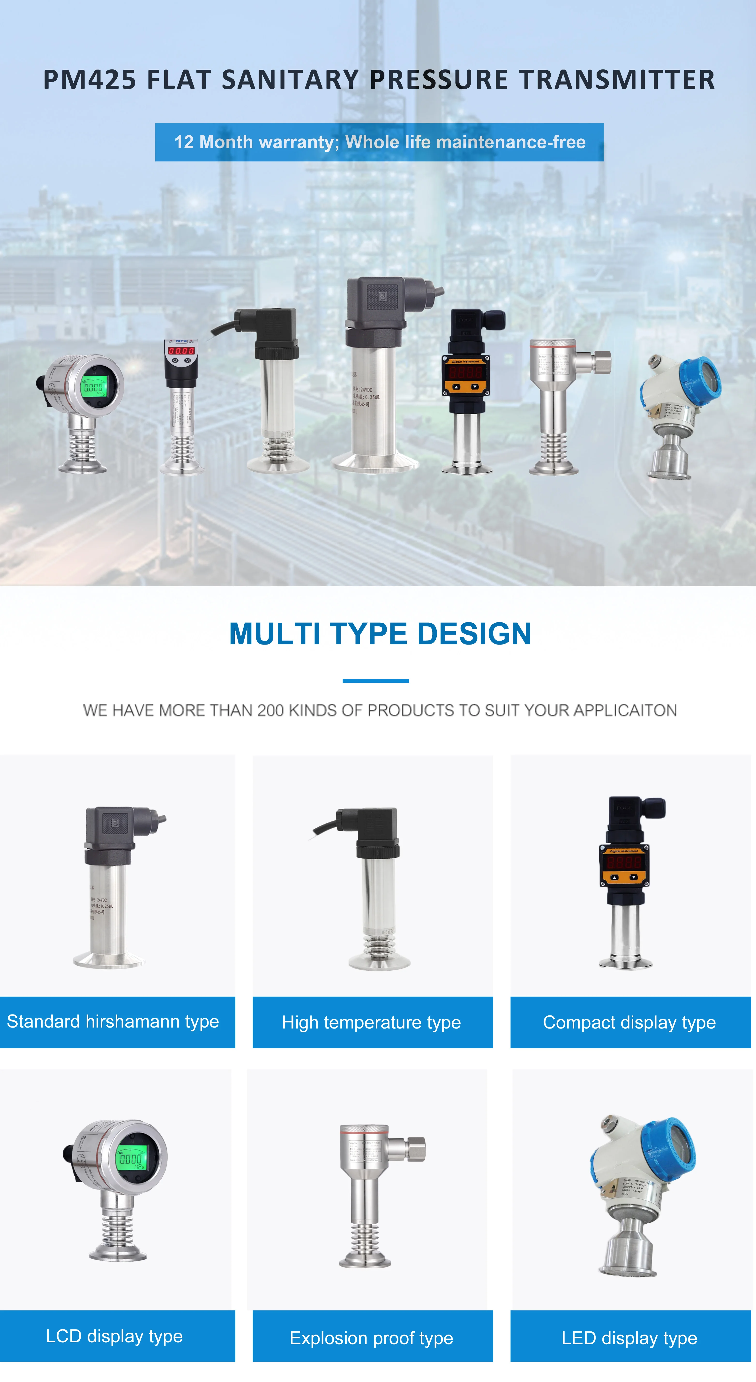 Diaphragm Pressure Sensor Sanitary 4-20ma Transmitter With Digital Display For Pharmaceutica ...