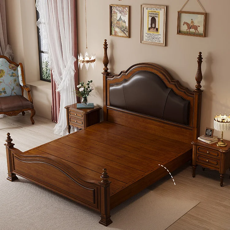 Customized American Style Solid Wood Bed With Genuine Leather Double ...