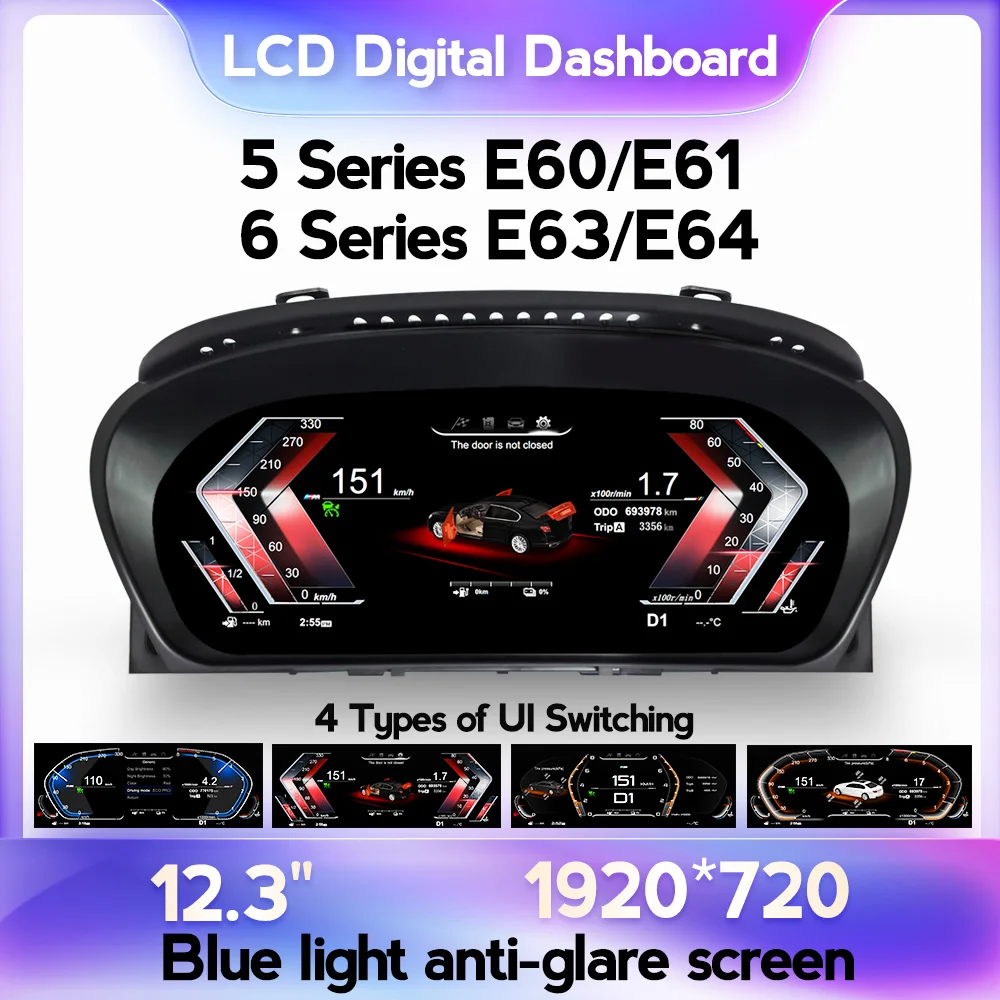 Digital Instrument Cluster Panel LCD Dashboard Speedometer Linux System for BMW E60 E61 E63 E64 ...