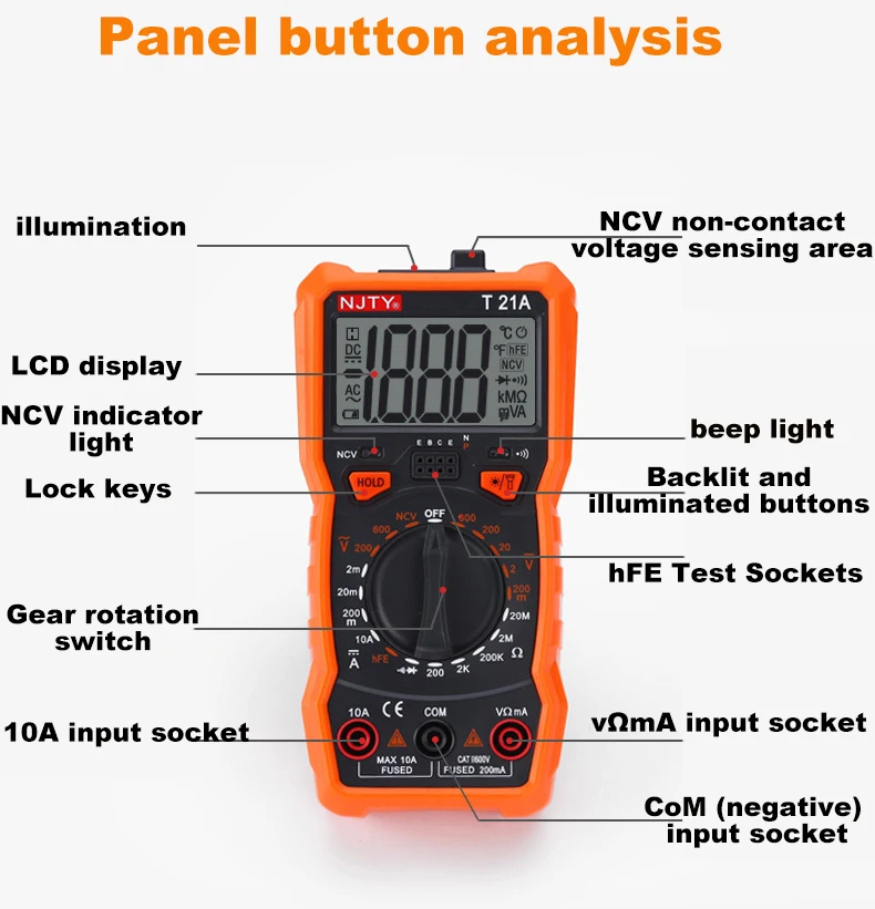 Bside Smart Multimeter Resistance Transistor Tester Digital Voltmeter ...