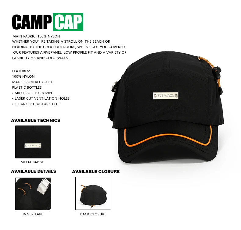 Metal Label 5 Panel Camping Brim Sun Nylon Hat for Hiking Camping ...