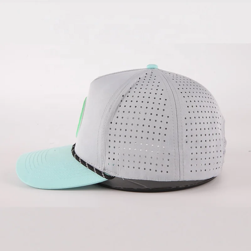 Custom Logo Men 5 Panel Laser Cut Hole Perforated Rope Hat Waterproof ...