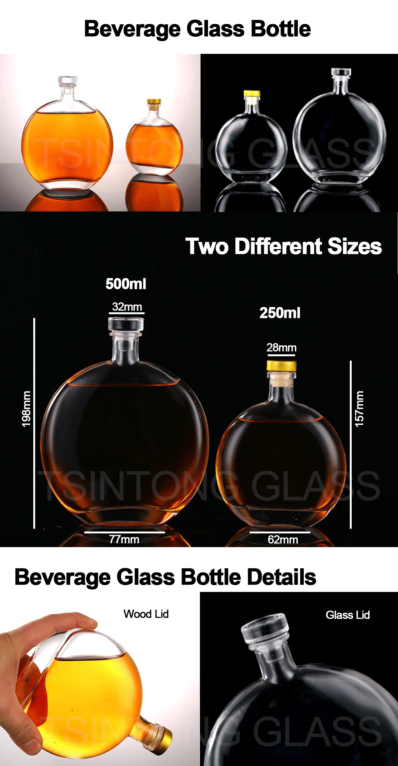 Clear Beverage Whisky Brandy Wine Beer 250ml 500ml Glass Bottle With ...