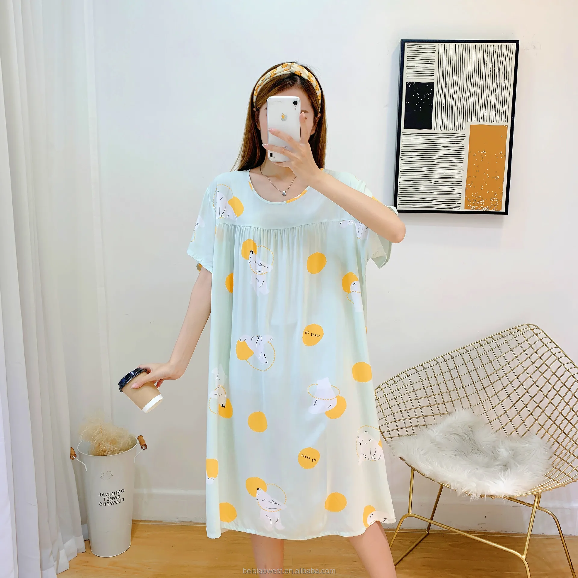 Wholesale Summer Women's Rayon Nightgown Plus Oversize
