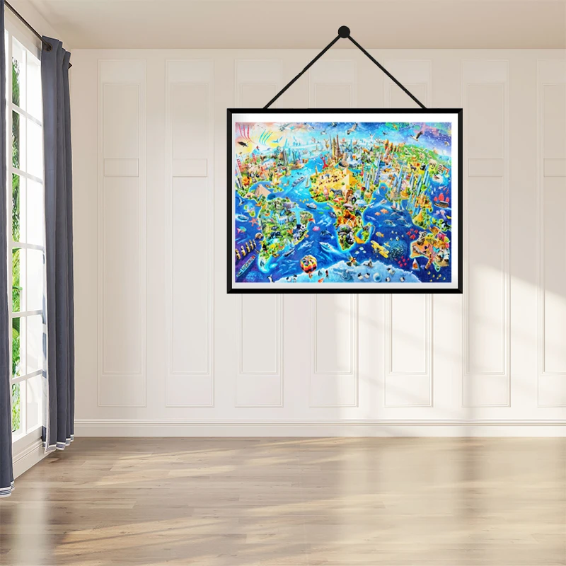 Cartoon World Landmarks Map Ocean Marine Animals Colorful Hd Print 1000 ...
