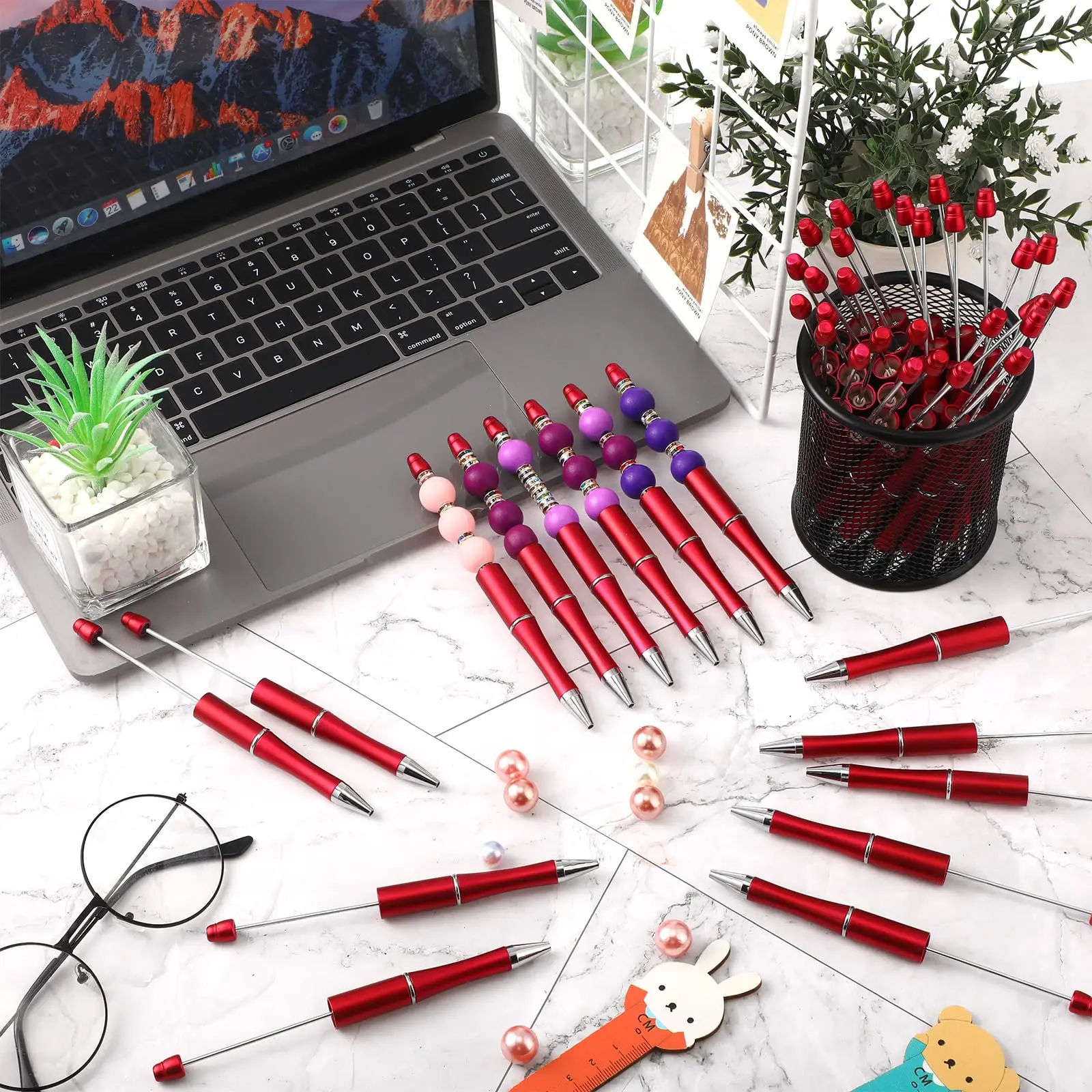 Bulk Plastic Ballpoint Pen Cute Cool DIY Black Ink Beaded Pen for ...