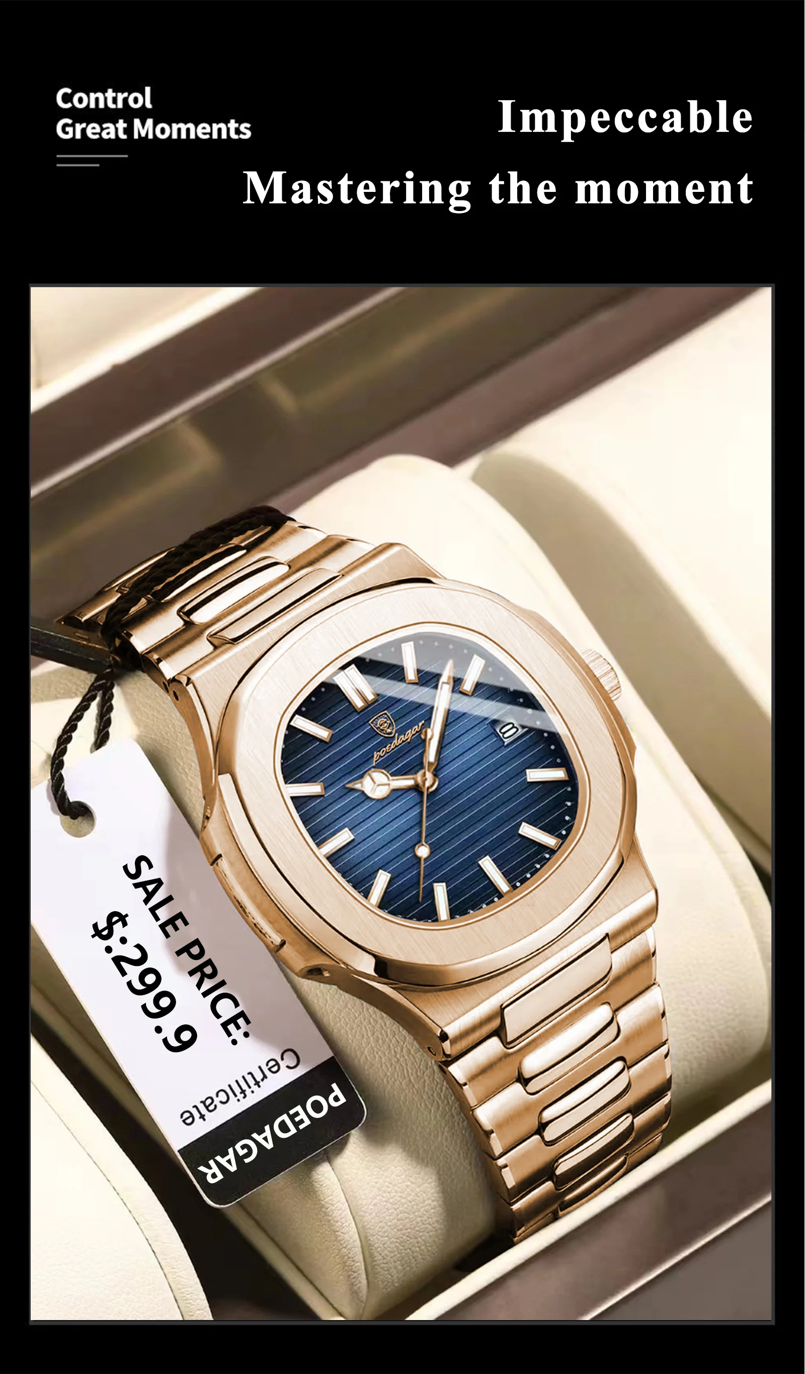 Luxury Rose Gold Square Men's Quartz Watch - Waterproof & Luminous Date