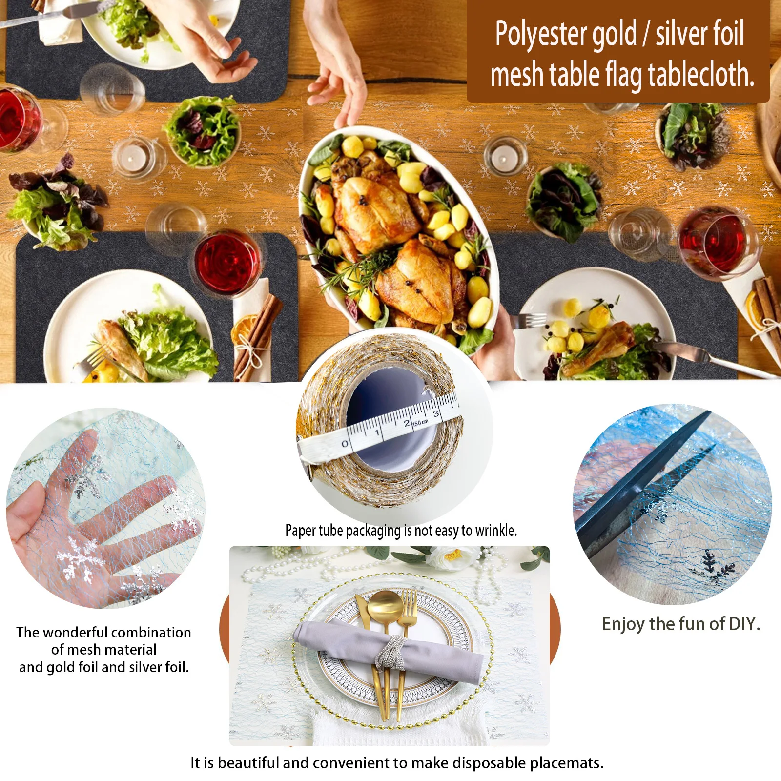 Diy Shinny Gold Mesh Table Runners For Wedding Disposable Table Runners ...