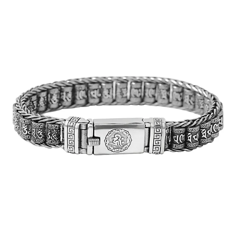 Old Classic Sterling Silver S925 Bracelet Men's Six Character Mantra ...