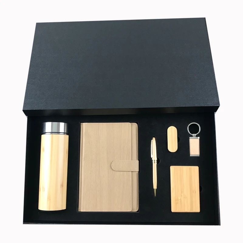 Bamboo Gift Set 6 In 1 Eco-friendly Bamboo Vacuum Cup Notebook U Disk ...