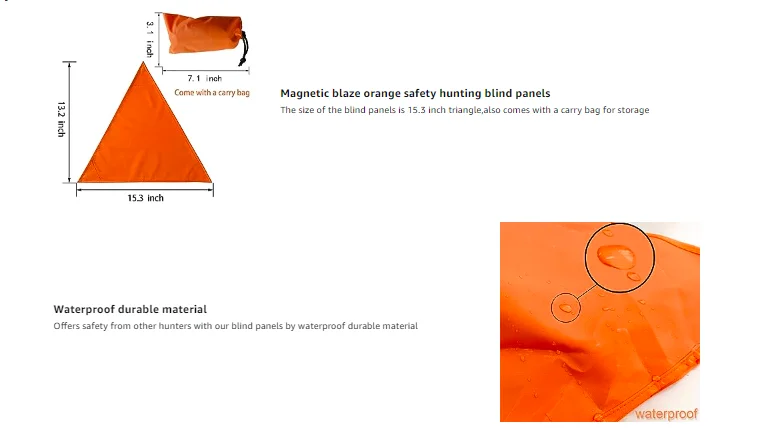 Blaze Orange 4-Sided Portable & Foldable Safety Panel OEM Hunting Tent ...