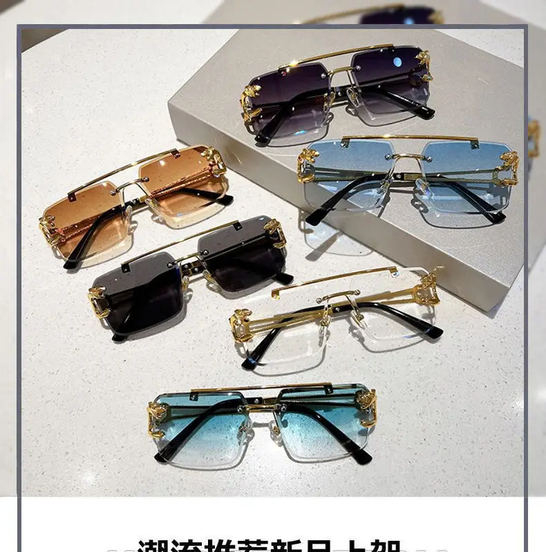 Gradient Color Sunglasses Male Models Rimless Sunglasses Fashion ...