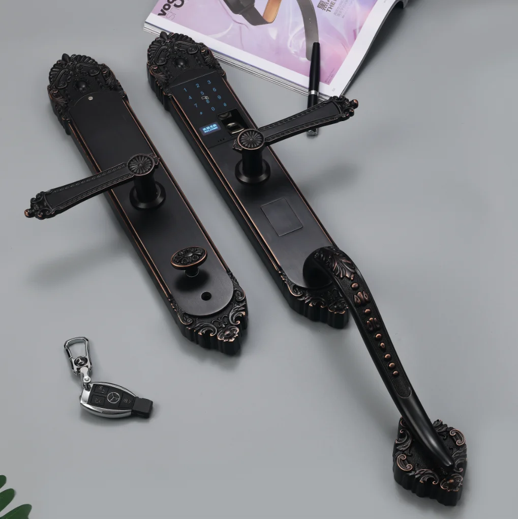 Solid Forged Pure Copper Fingerprint Smart Door Lock Antique Brass With ...