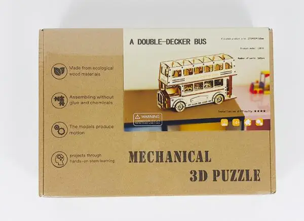 Diy Double Decker Bus Model Wood Crafts Car Ornaments 3d Wooden Tour ...