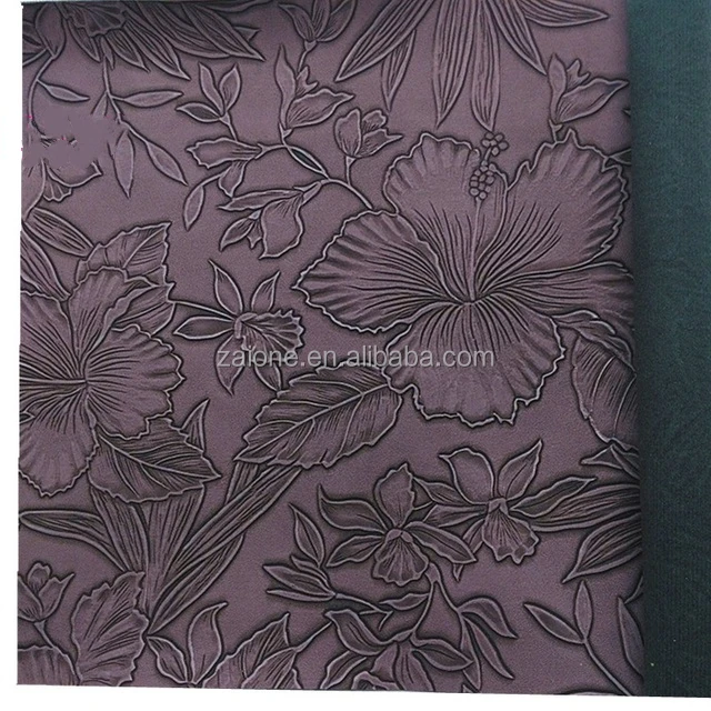 Engraving Soild Colors Retro Floral Leaf Pu Embossed Faux Leather Rolls ...